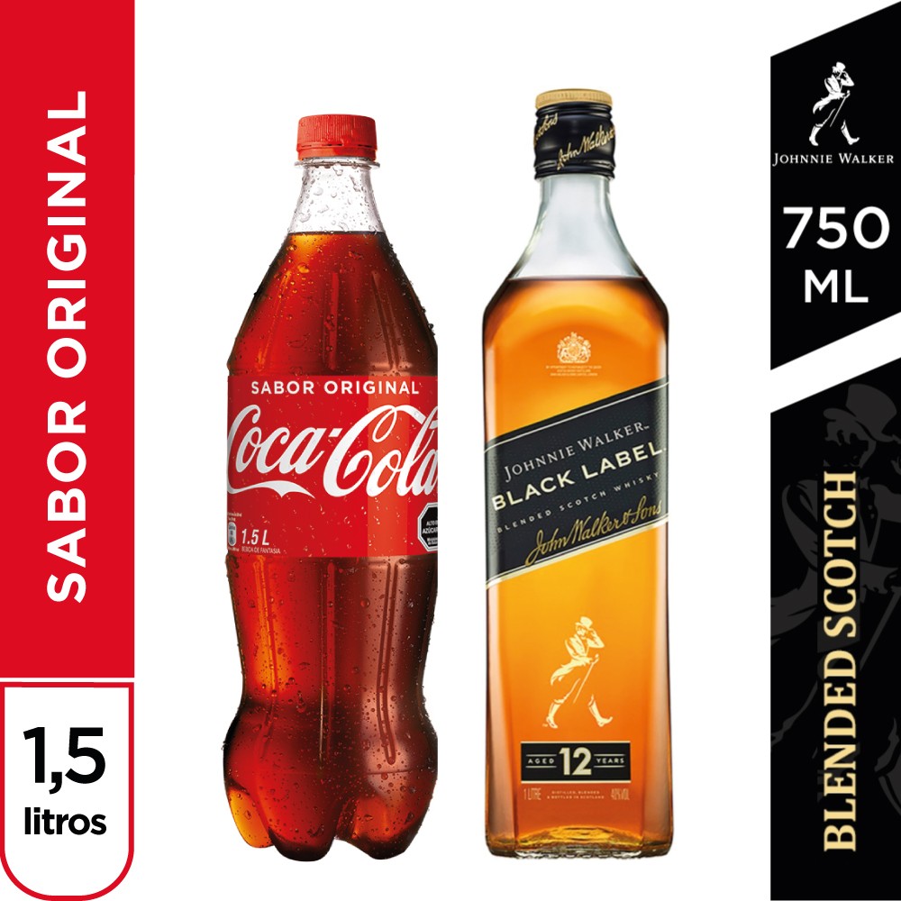 Johnnie walker black 750cc + coca cola original 1.5