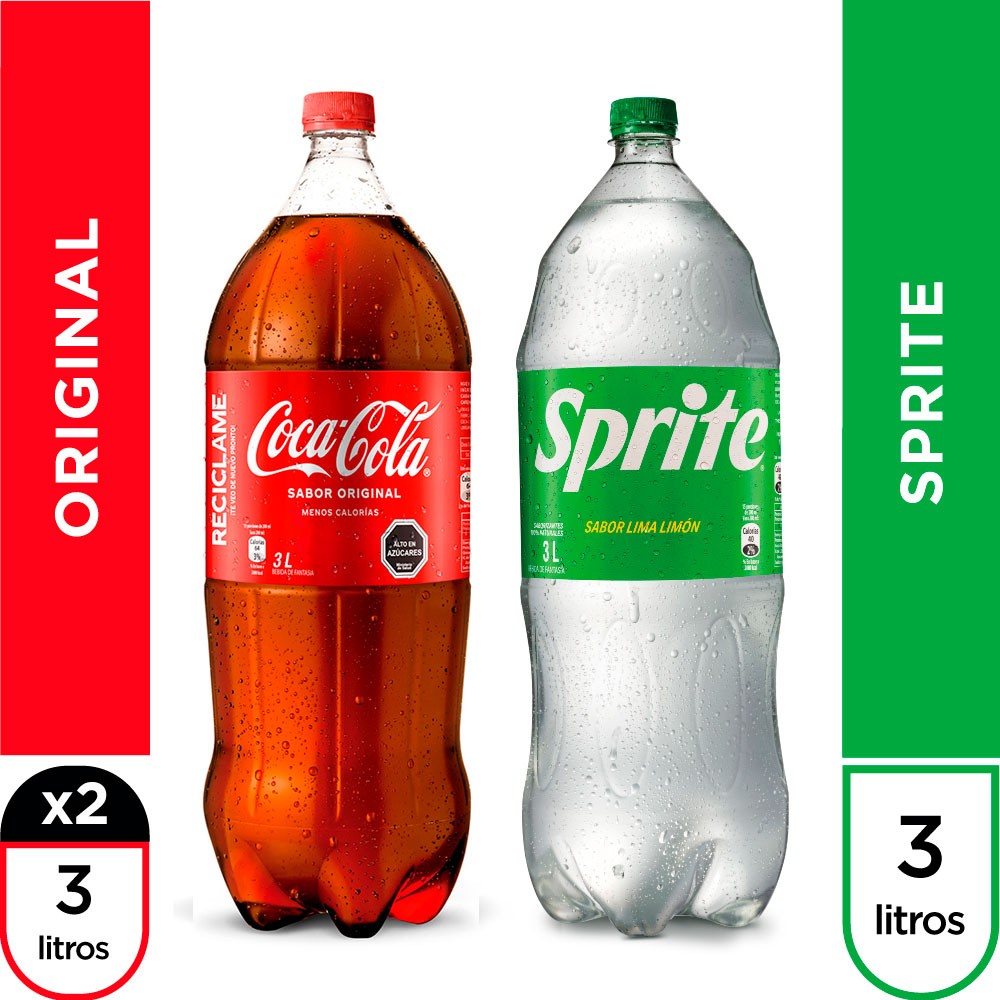 Tripack: 2 cola cola original 3 lts + sprite 3lts