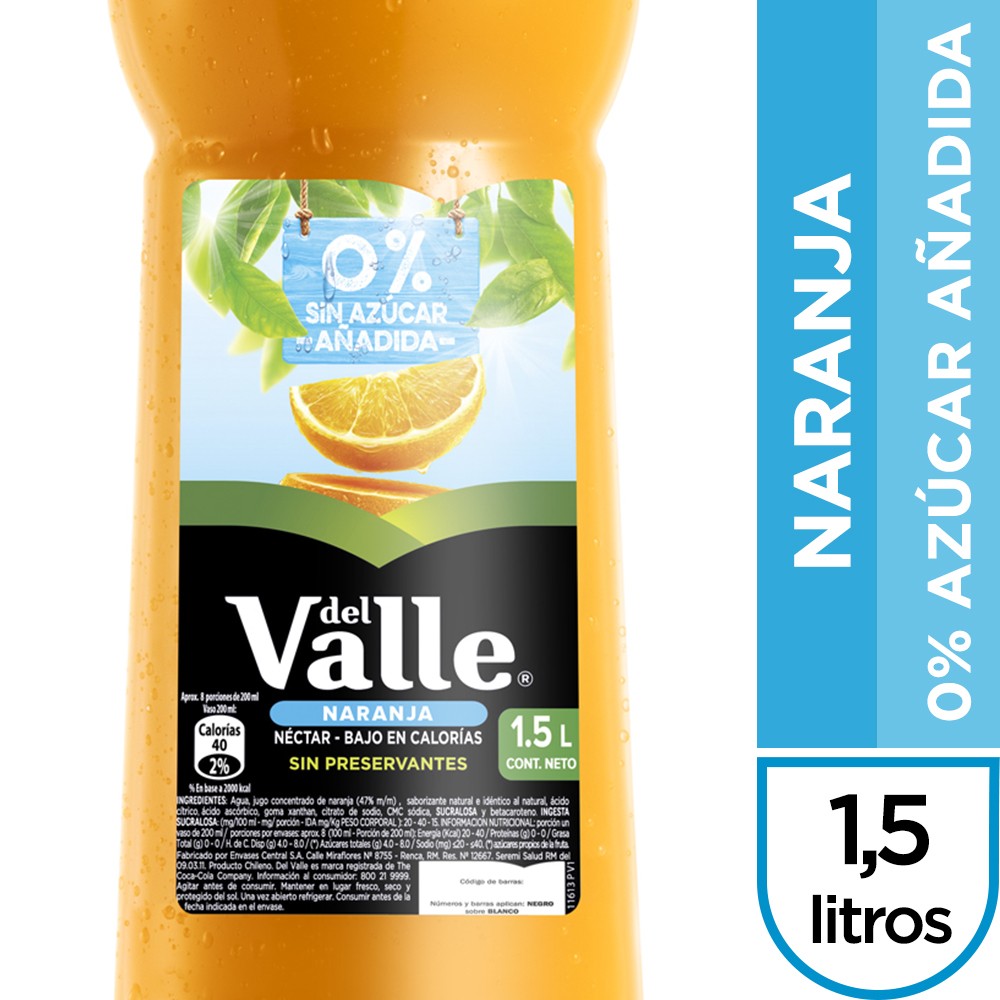 Del valle sin azúcar añadida naranja 1,5 lt