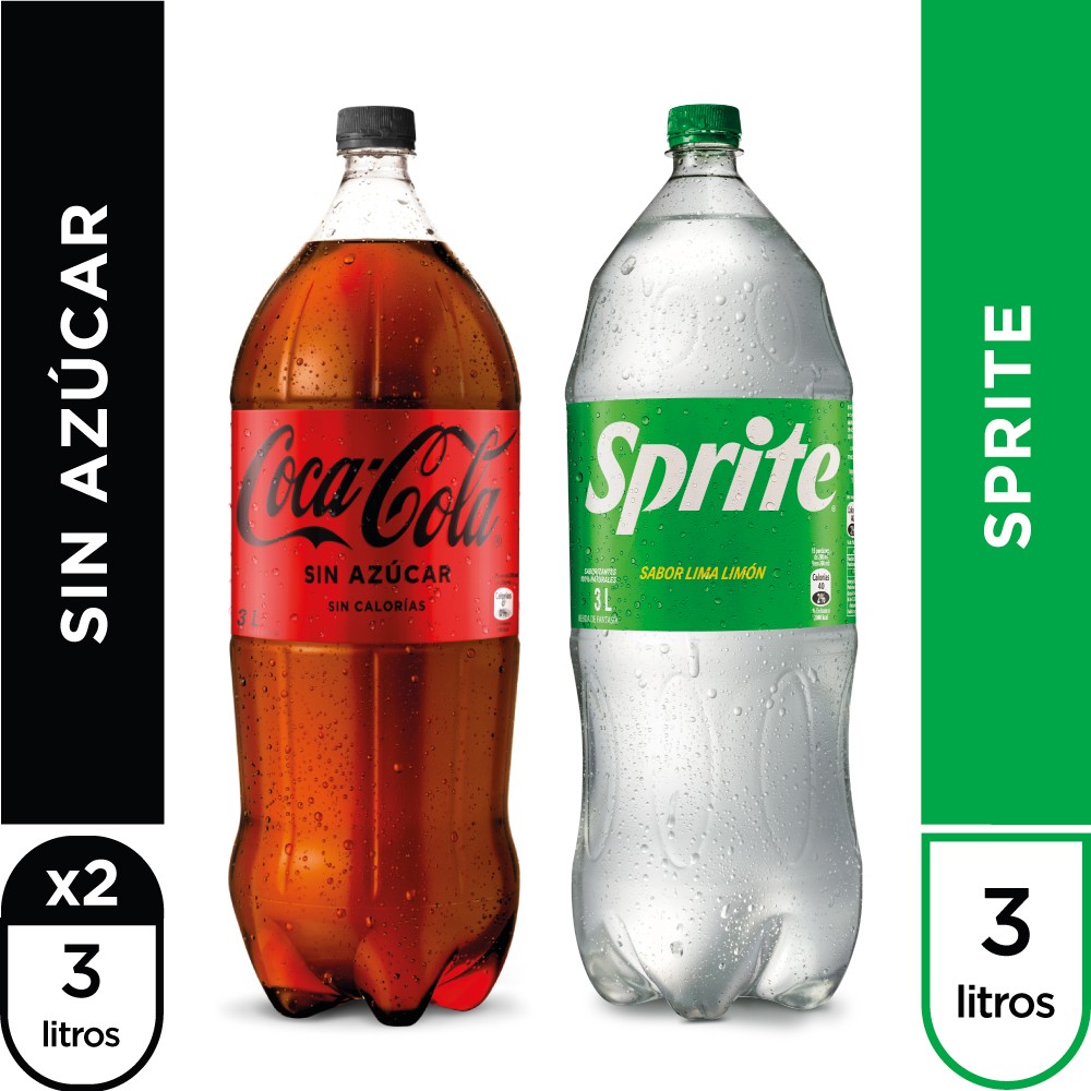 Tripack: 2 coca cola sin azúcar 3lts + sprite 3lts